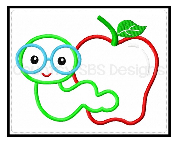 Book Worm Apple School Applique Embroidery Design INSTANT | Etsy