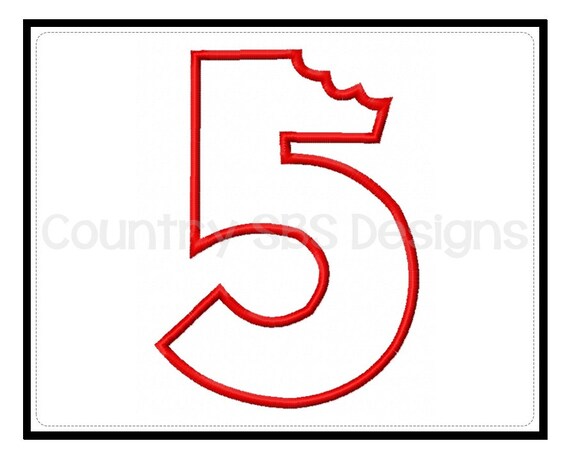 Number 5 Monster Bite Applique Embroidery Design INSTANT - Etsy