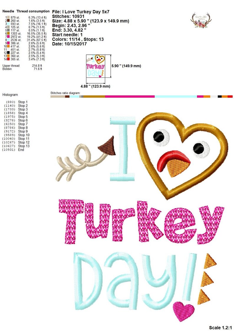I Love Turkey Day Applique Embroidery Design -INSTANT DOWNLOAD ...