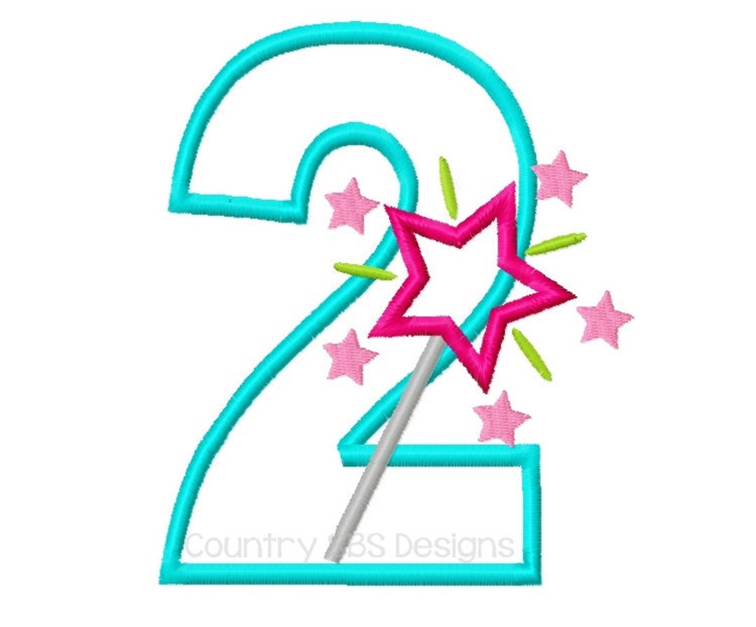 Applique Number 2 Princess Wand Embroidery Design- 5x7 -INSTANT ...
