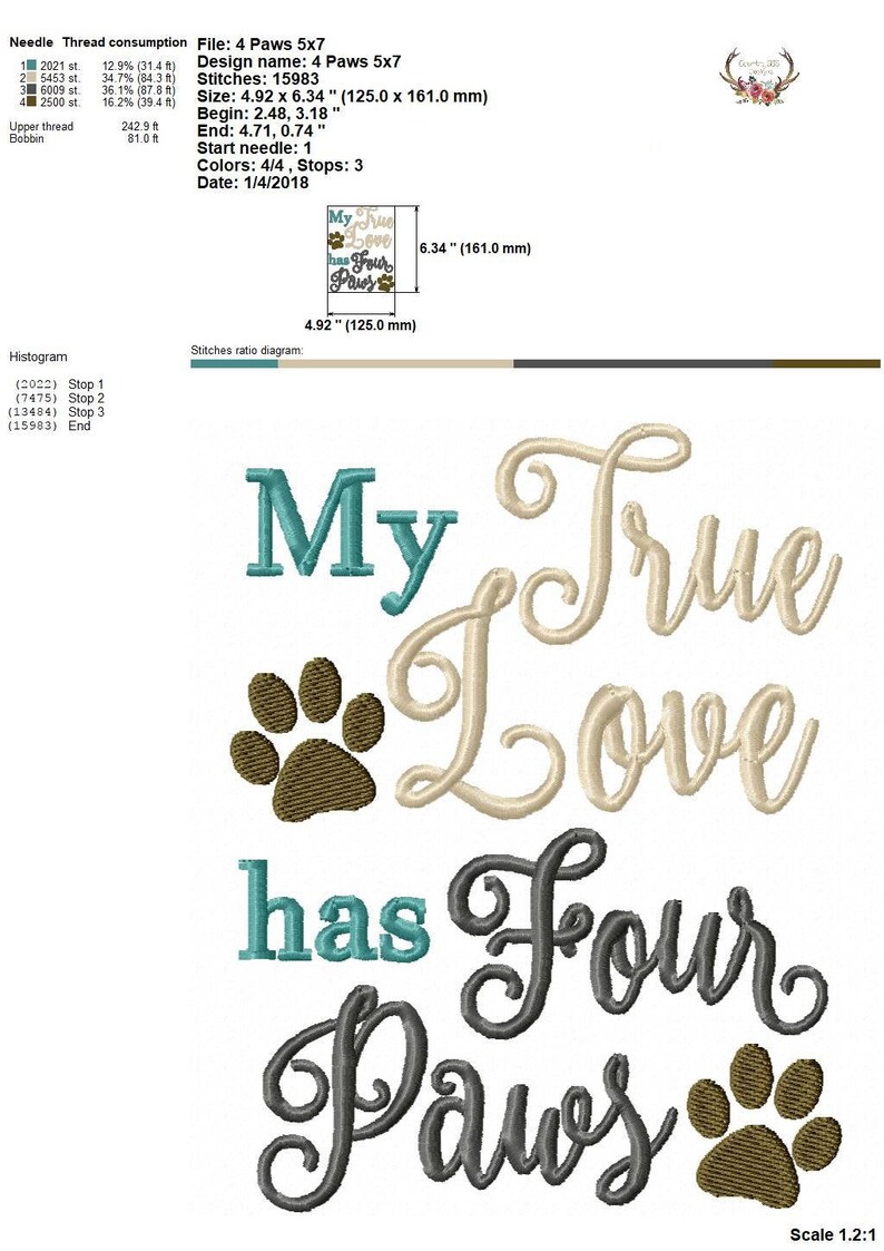 My True Love Has Four Paws Embroidery Design -INSTANT DOWNLOAD- - Etsy