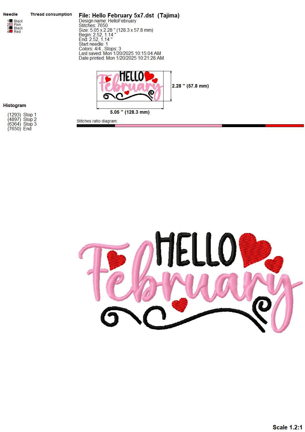 Hello February Embroidery Design -INSTANT DOWNLOAD- - Etsy