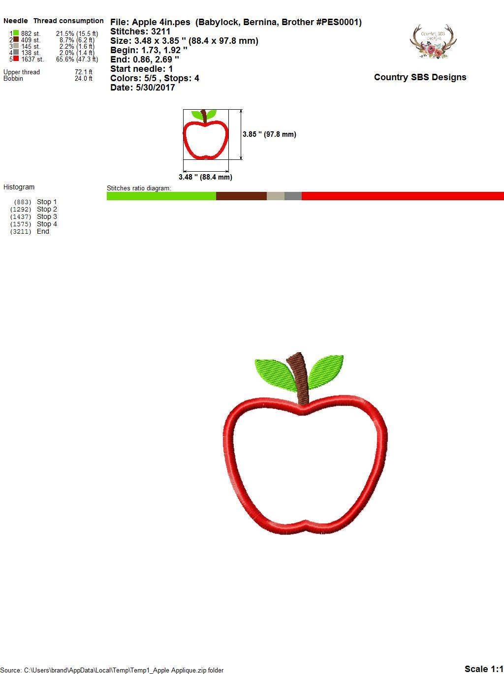 Apple Applique Embroidery Design -INSTANT DOWNLOAD- - Etsy