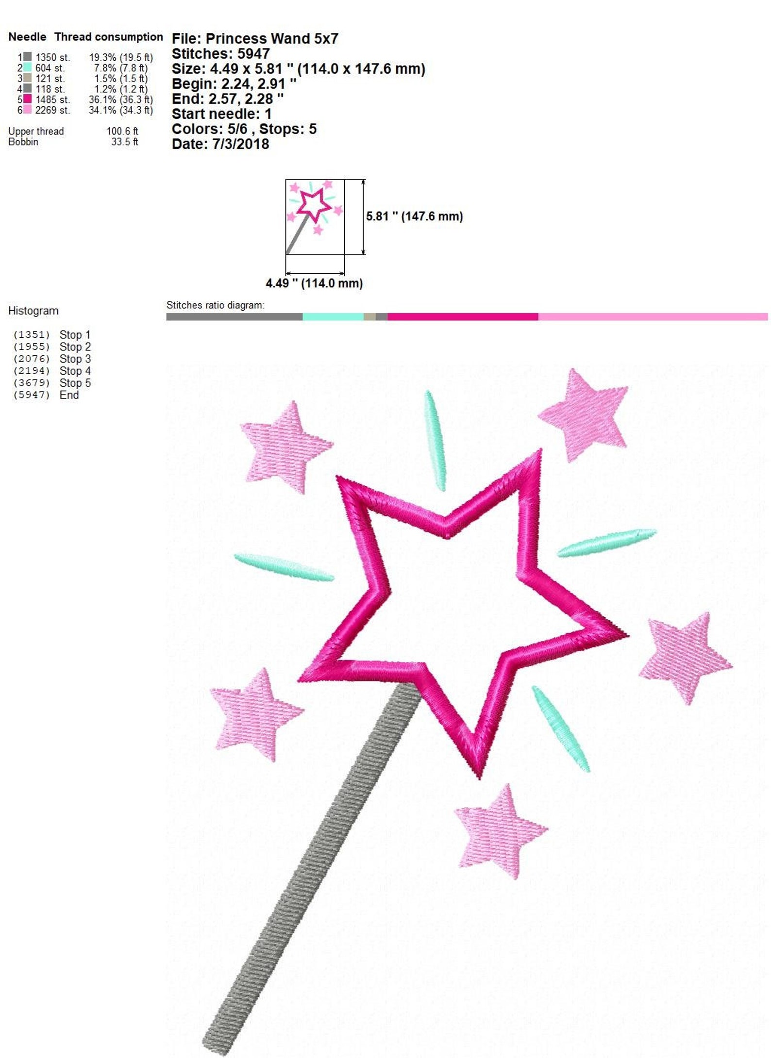 Princess Wand Embroidery Design INSTANT DOWNLOAD | Etsy