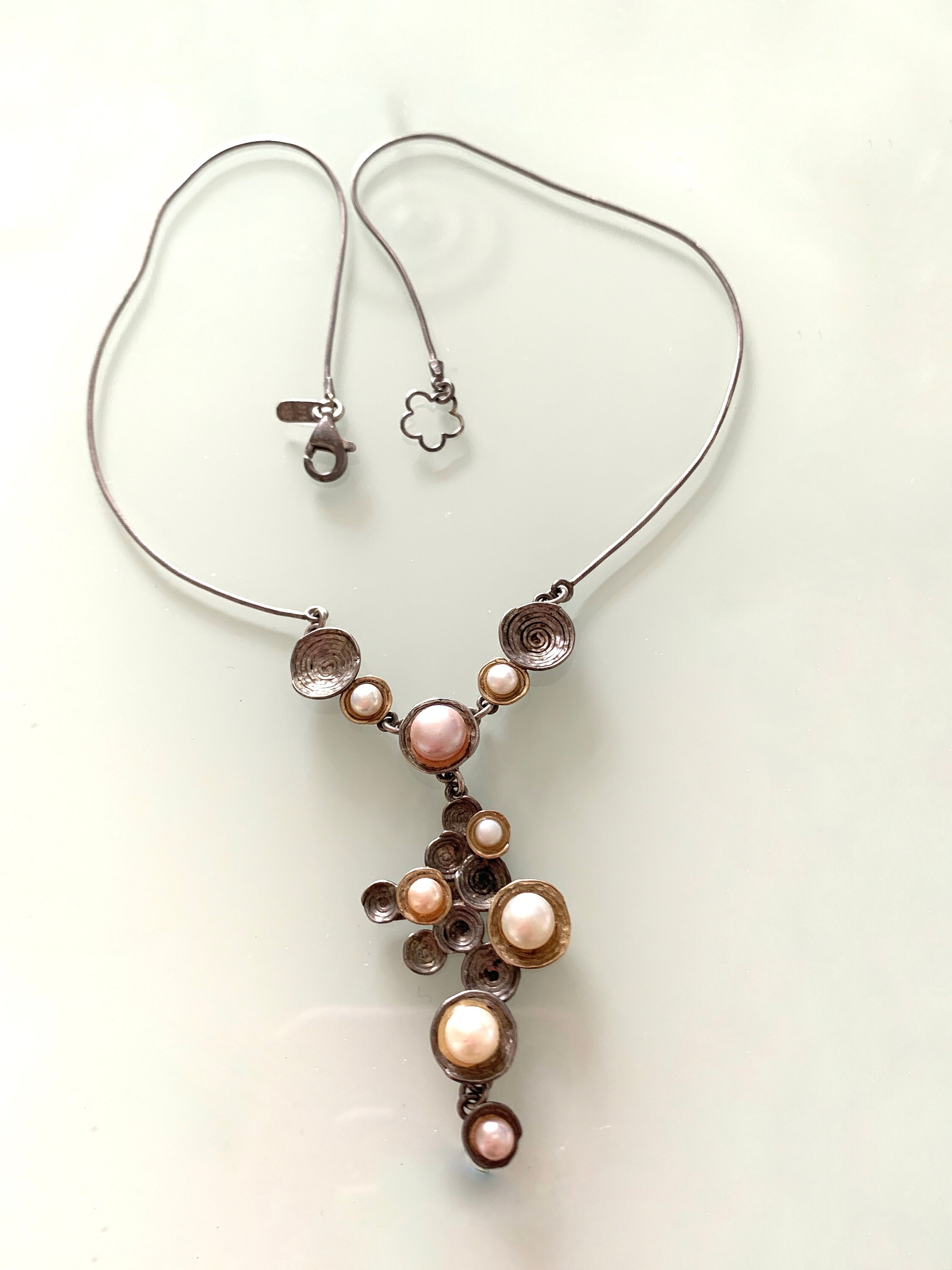 Silver 925 , 9ct Gold and Pearl Necklace by Talma Keshet - Etsy