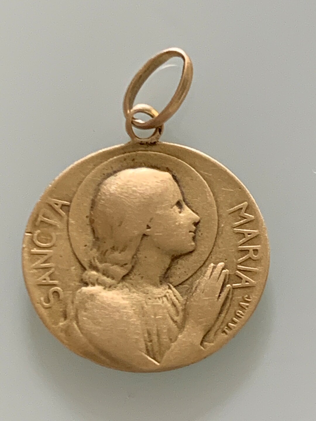 18ct Gold French Antique Sancta Maria Pendant - Etsy