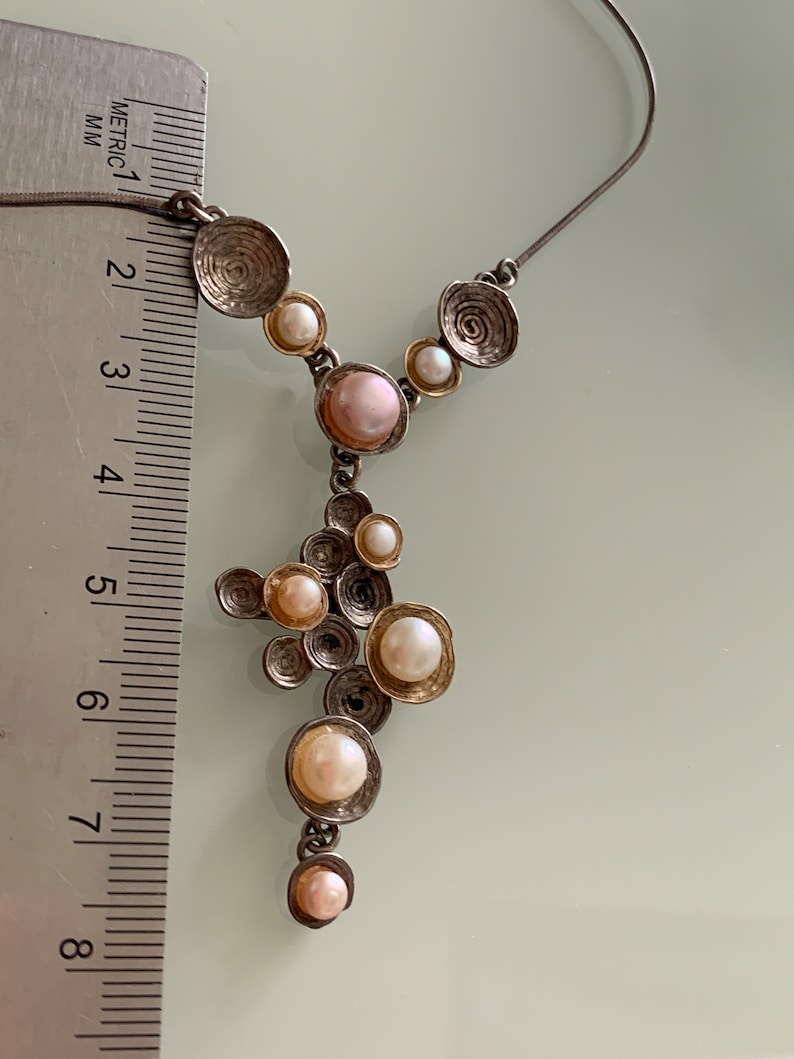 Silver 925 , 9ct Gold and Pearl Necklace by Talma Keshet - Etsy