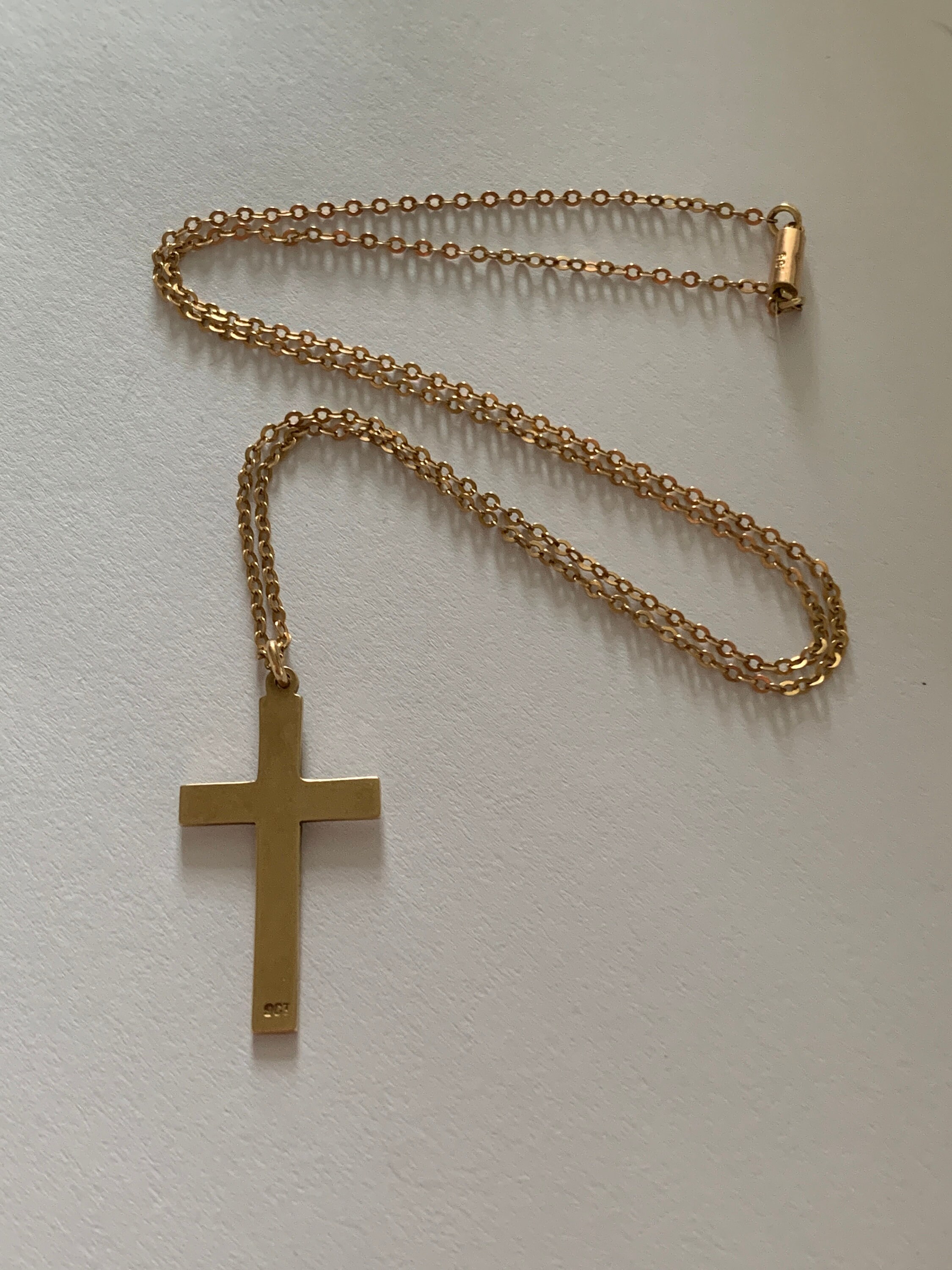 Antique 9ct Gold Cross & 9ct Gold Barrel Clasp 17" Chain - Etsy