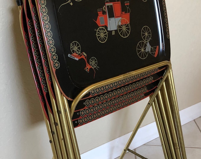 MCM TV Tray Tables, Vintage Cal~dak, Set of 4 Black/red, Stage Coach ...