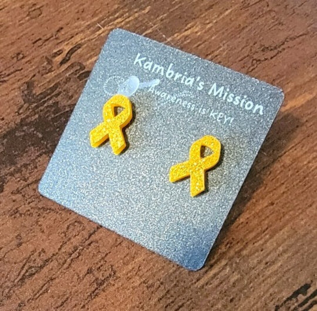 Purchase With a Purpose! | Gold Glitter Awareness Ribbon Earrings - Etsy