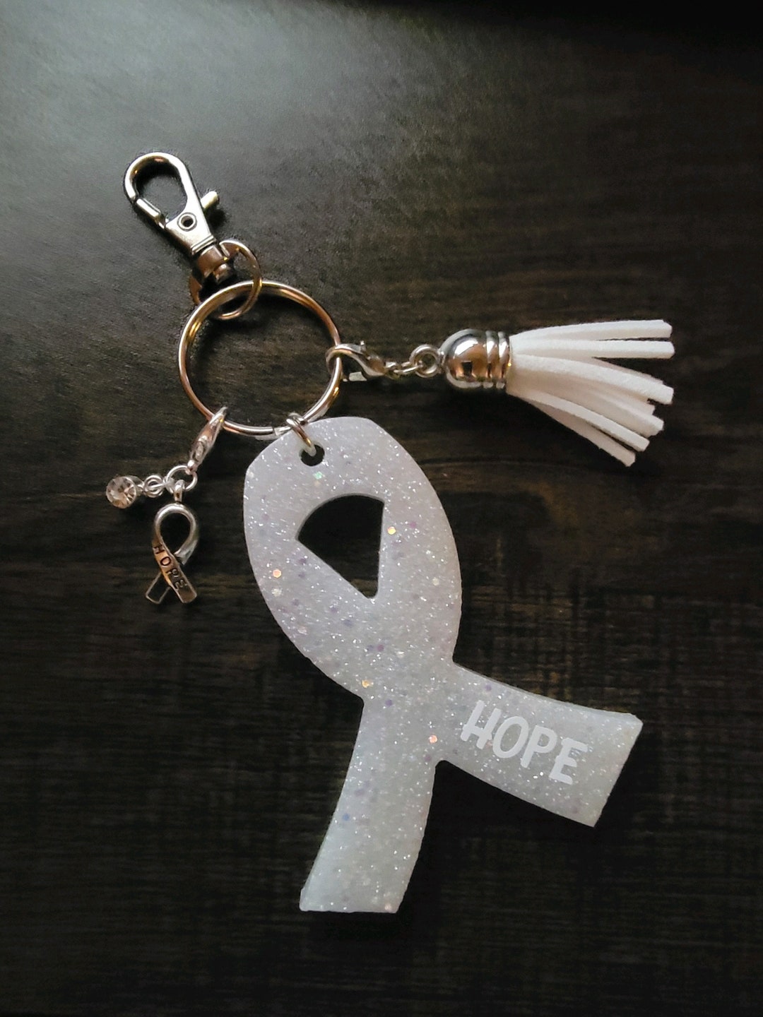 Purchase With a Purpose! | White Awareness Ribbon Keychain - Etsy