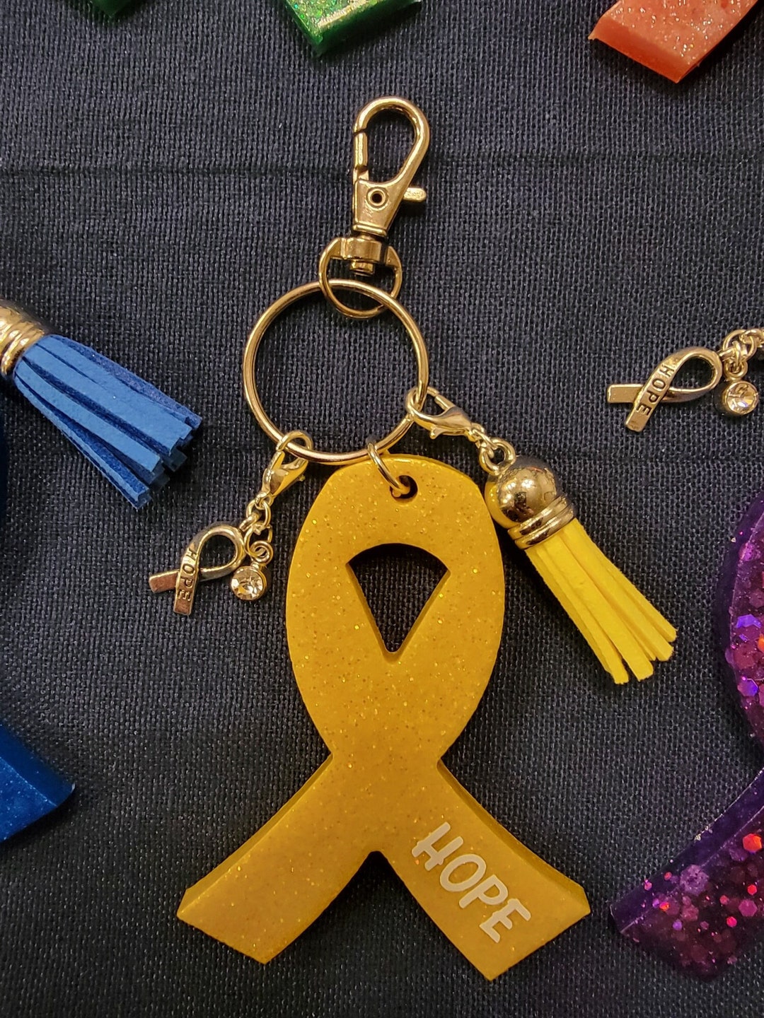 Purchase With a Purpose! | Yellow Awareness Ribbon Keychain - Etsy