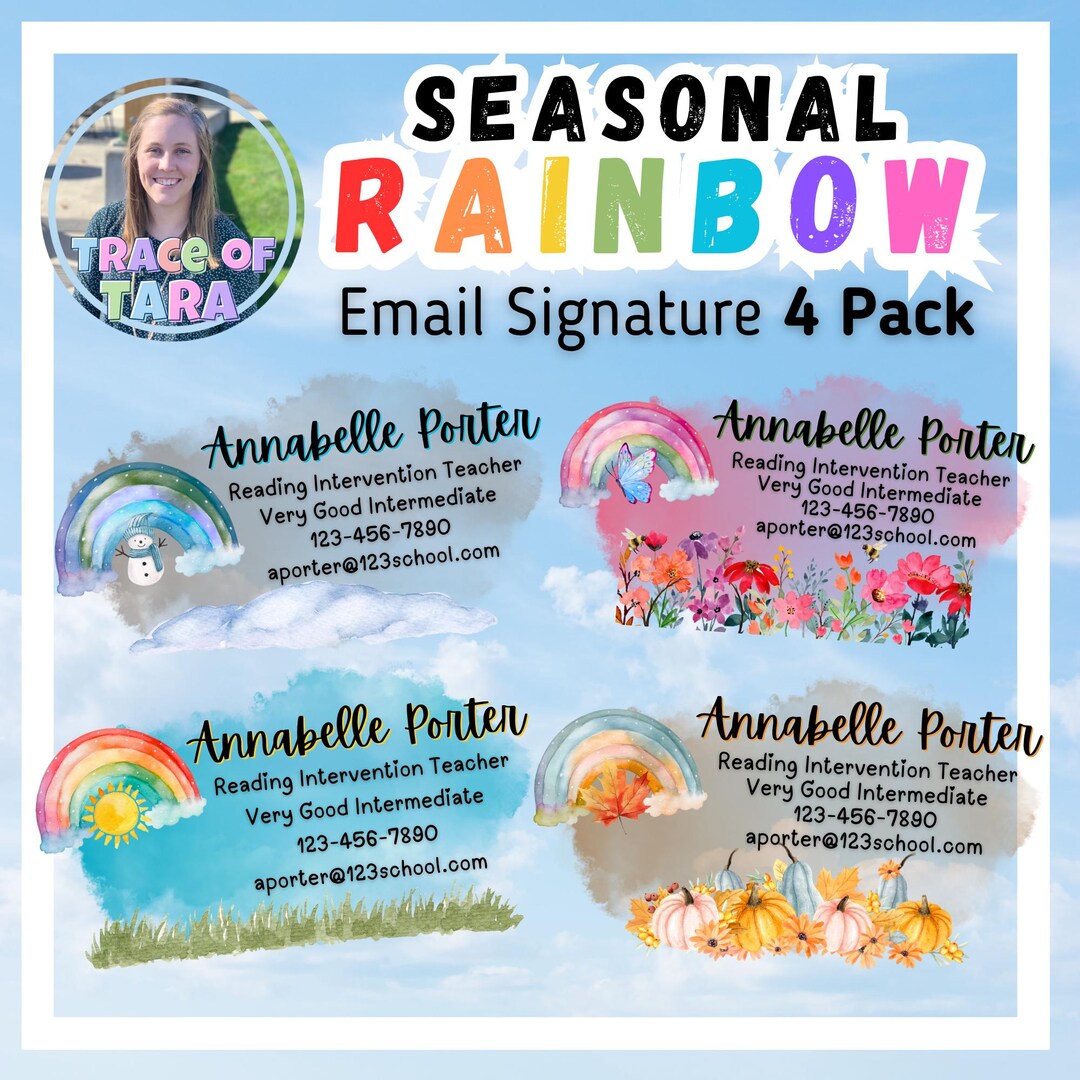 Rainbow Seasonal Theme Custom Personalized School Teacher Email ...