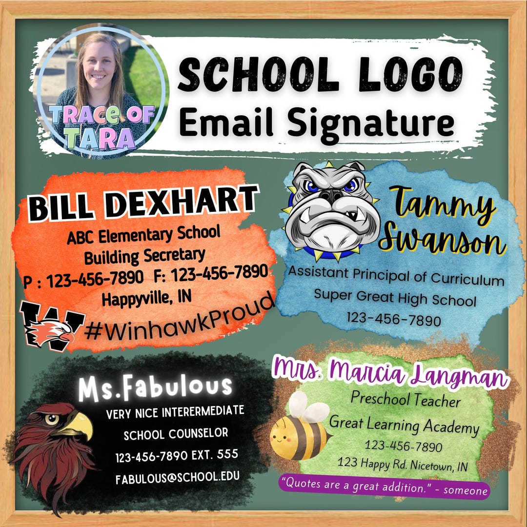 School Mascot Logo Custom Personalized School Teacher Email Signature ...