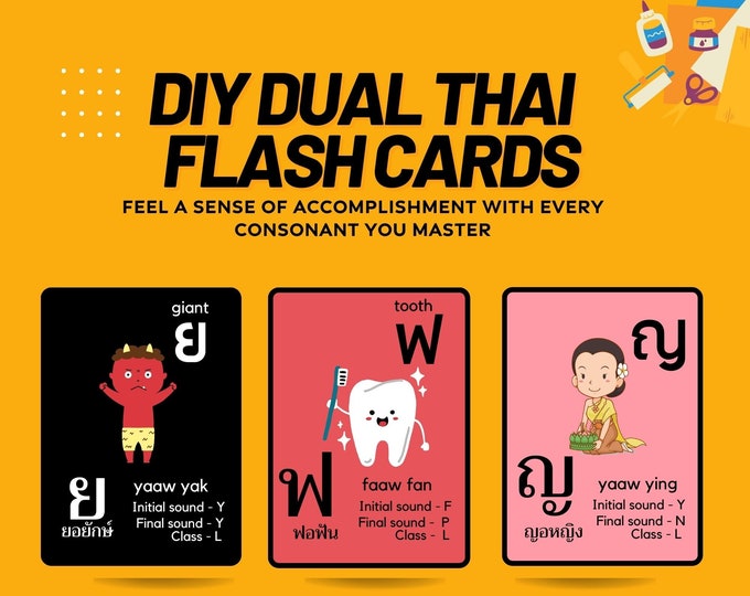 Thai Alphabet Consonants Flashcards DIGITAL DOWNLOAD | Study Thai ...