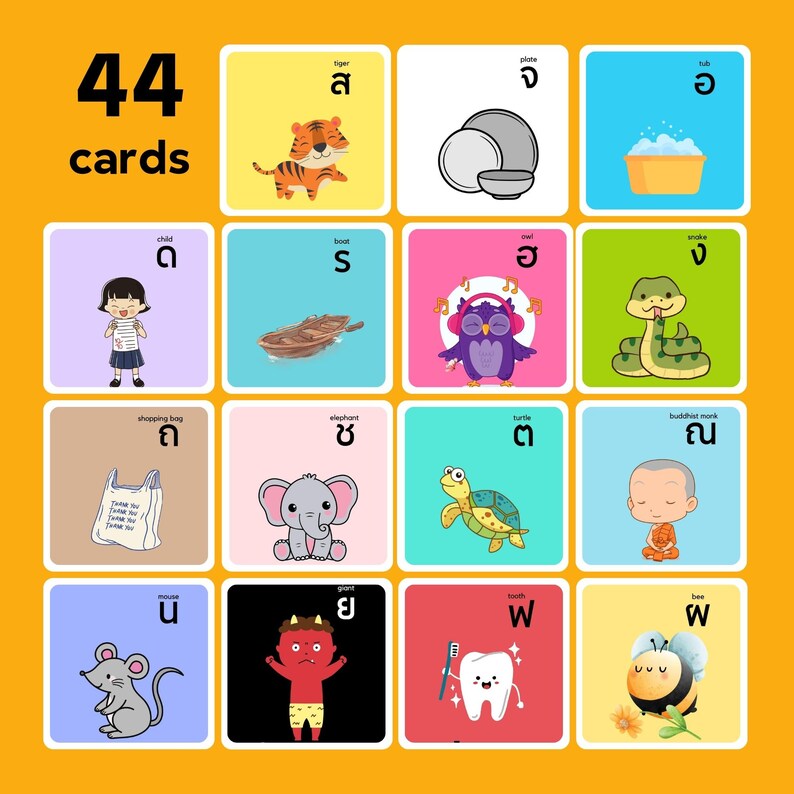 Dual Digital Thai Flashcards Consonants, Memorise Thai Script, Thailand ...