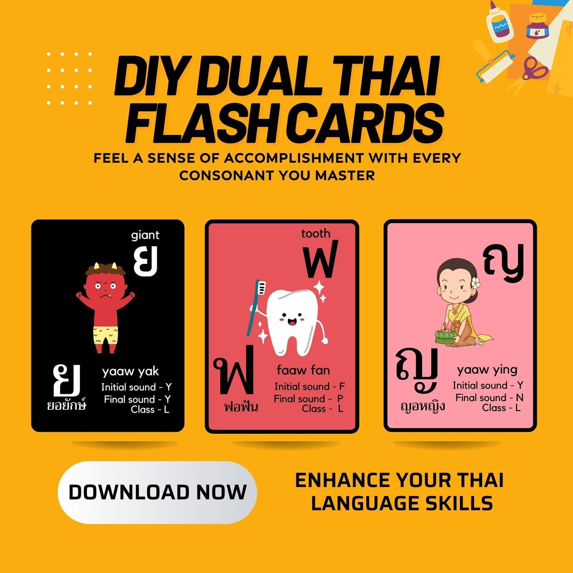 Dual Digital Thai Flashcards Consonants, Memorise Thai Script, Thailand ...