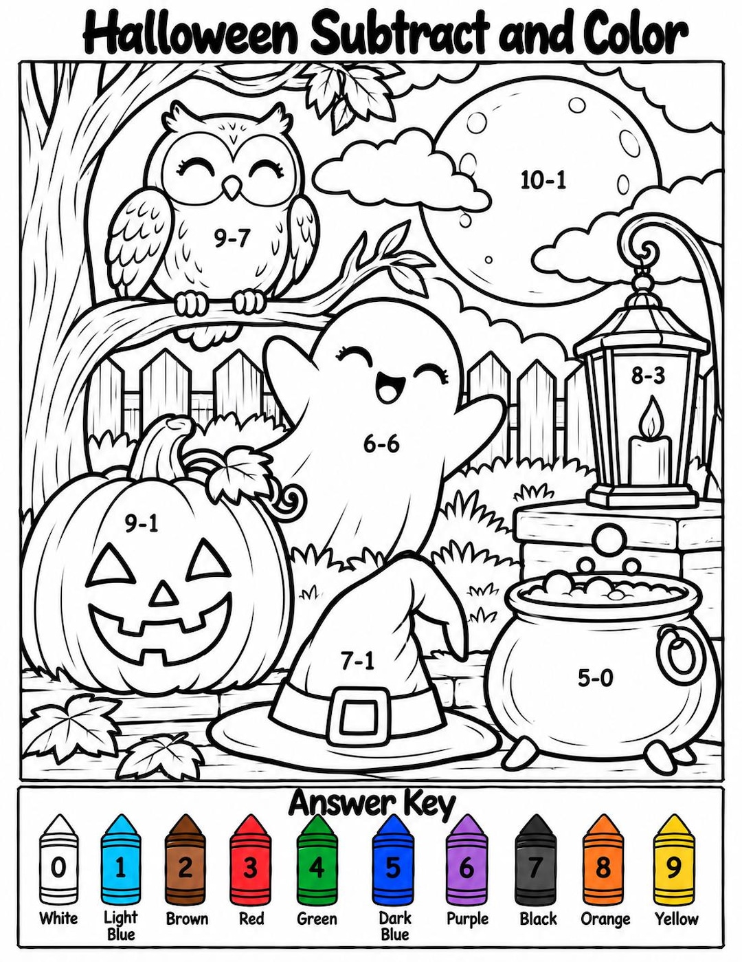 Color by Number Halloween Subtraction Worksheet Math Practice ...