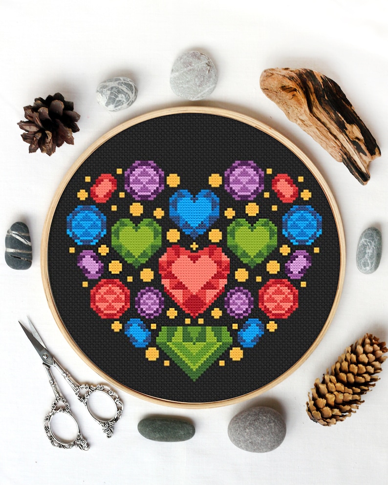 Gems Love cross stitch pattern PDF Cross stitch heart Easy | Etsy