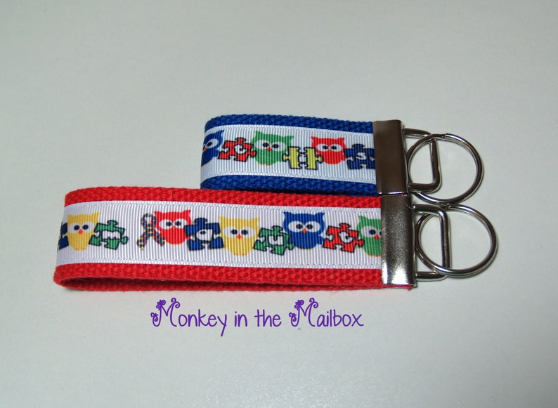 Autism Owl Puzzle Piece Ribbon Key Fob Key Chain Key Ring - Etsy