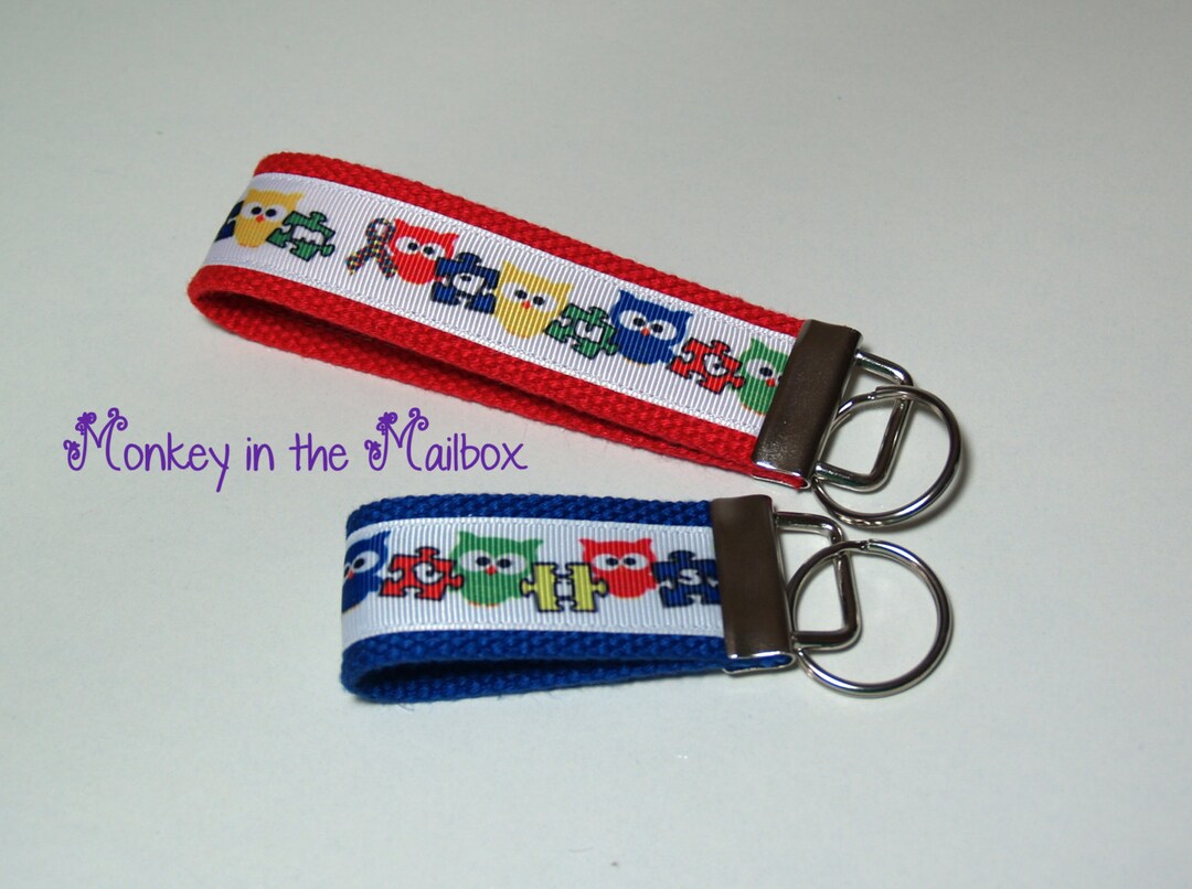 Autism Owl Puzzle Piece Ribbon Key Fob, Key Chain, Key Ring, Key Holder ...