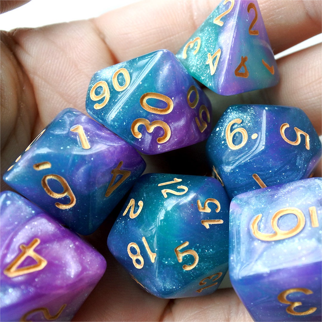 Dnd Dice Set, Polyhedral Dice, Purple Mix Green Galaxy D&D Dice ...