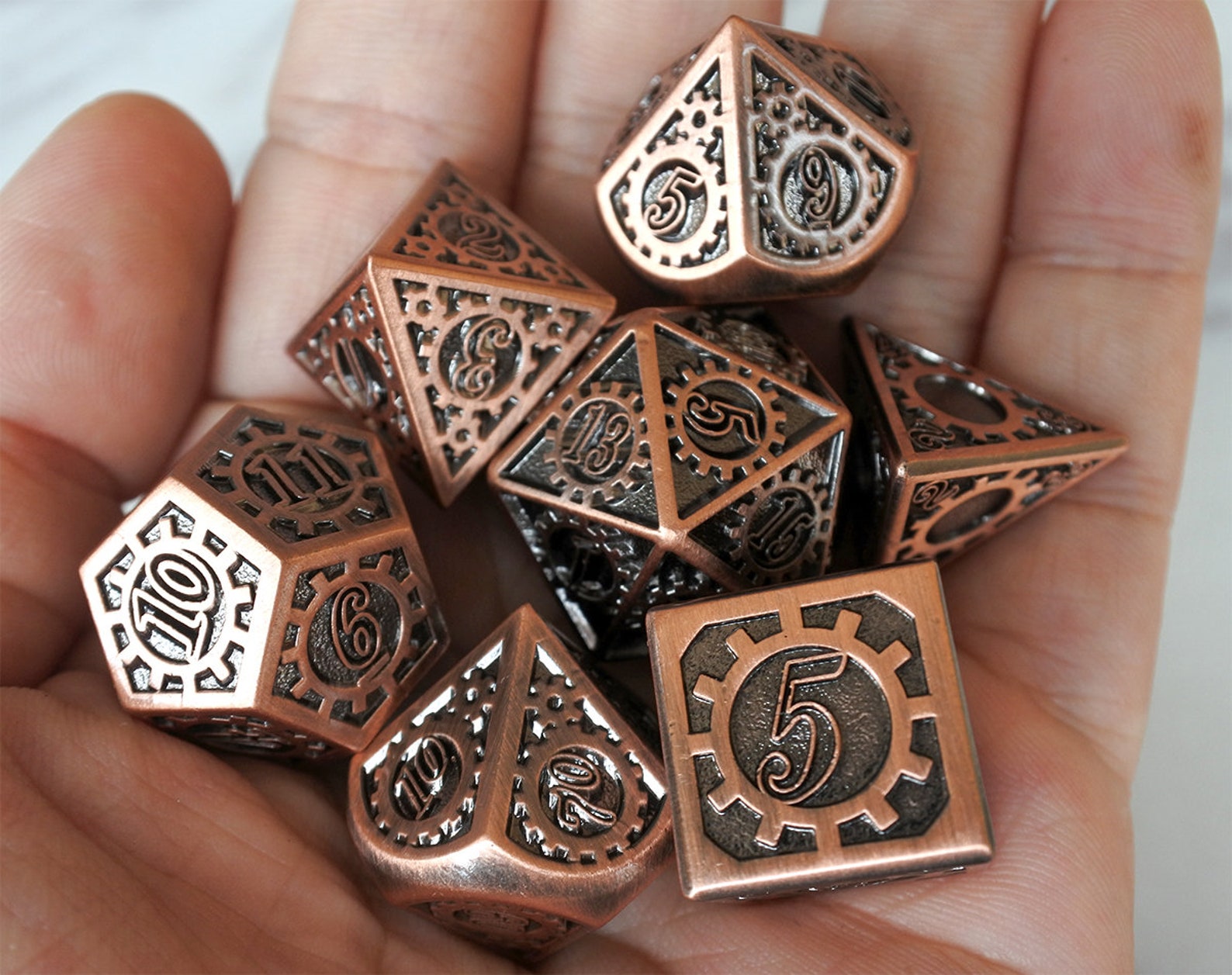 Metal DND Dice Setdragon and Dungeon Copper Gear Polyhedral - Etsy