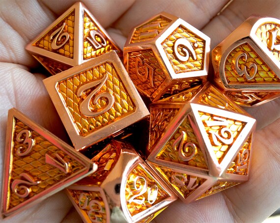 Metal DND Dice Setdragon and Dungeons Copper Numer and Orange - Etsy