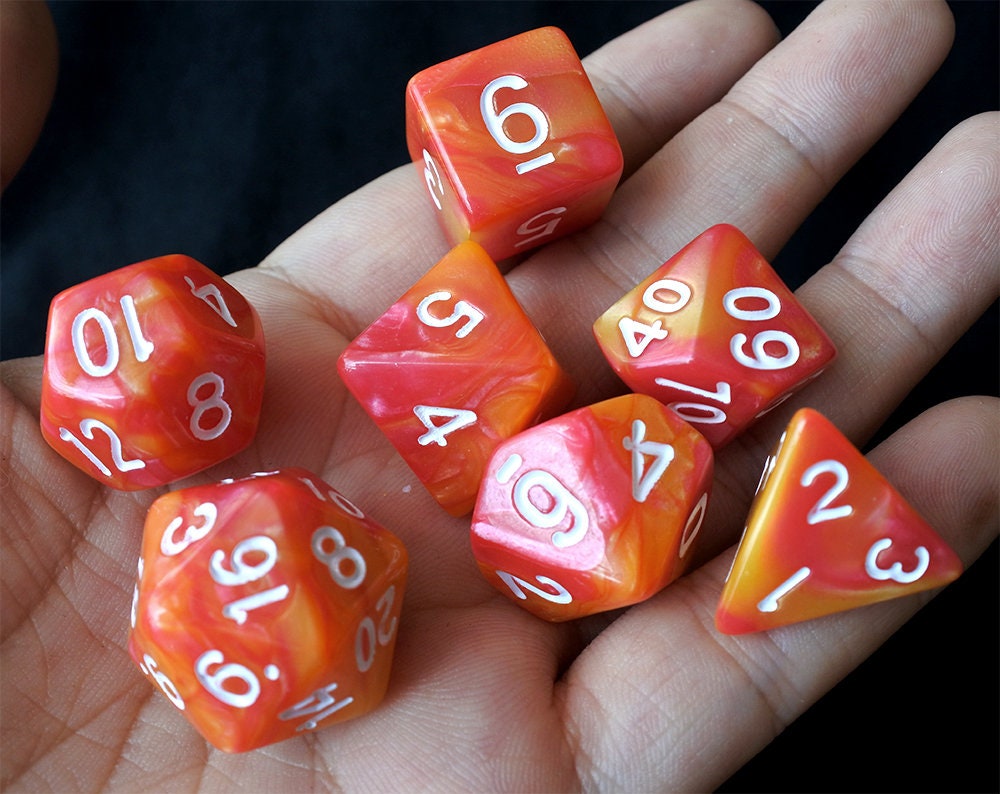 Dnd Dice Set / Orange Pink Rose Mix Color Polyhedral Dice / | Etsy