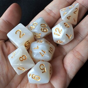 Dnd Dice Set / White Jade Pearl Marble Swirl Polyhedral Dice / D&D Dice ...
