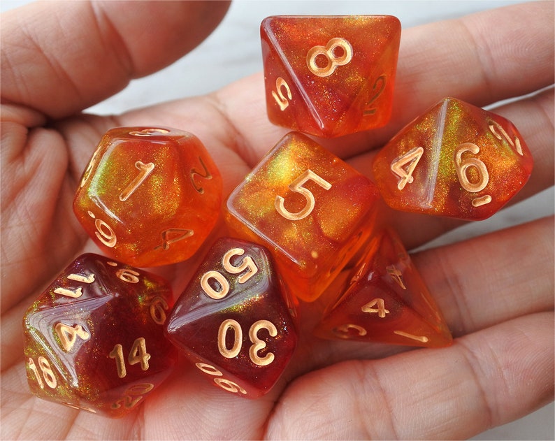 DnD Dice Set Polyhedral dice red and orange mix galaxy D&D | Etsy