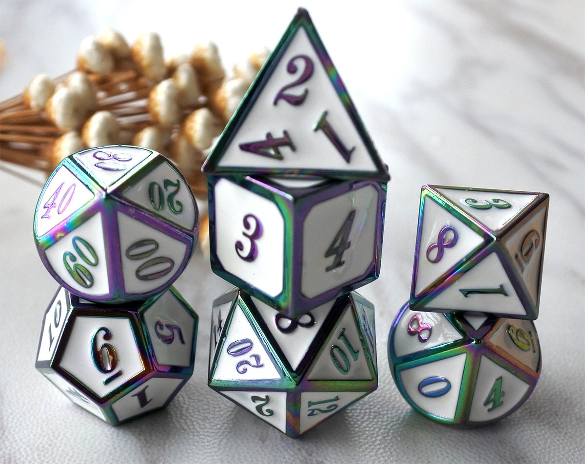 Rainbow white Polyhedral Game Dice Rainbow border DND Dice | Etsy