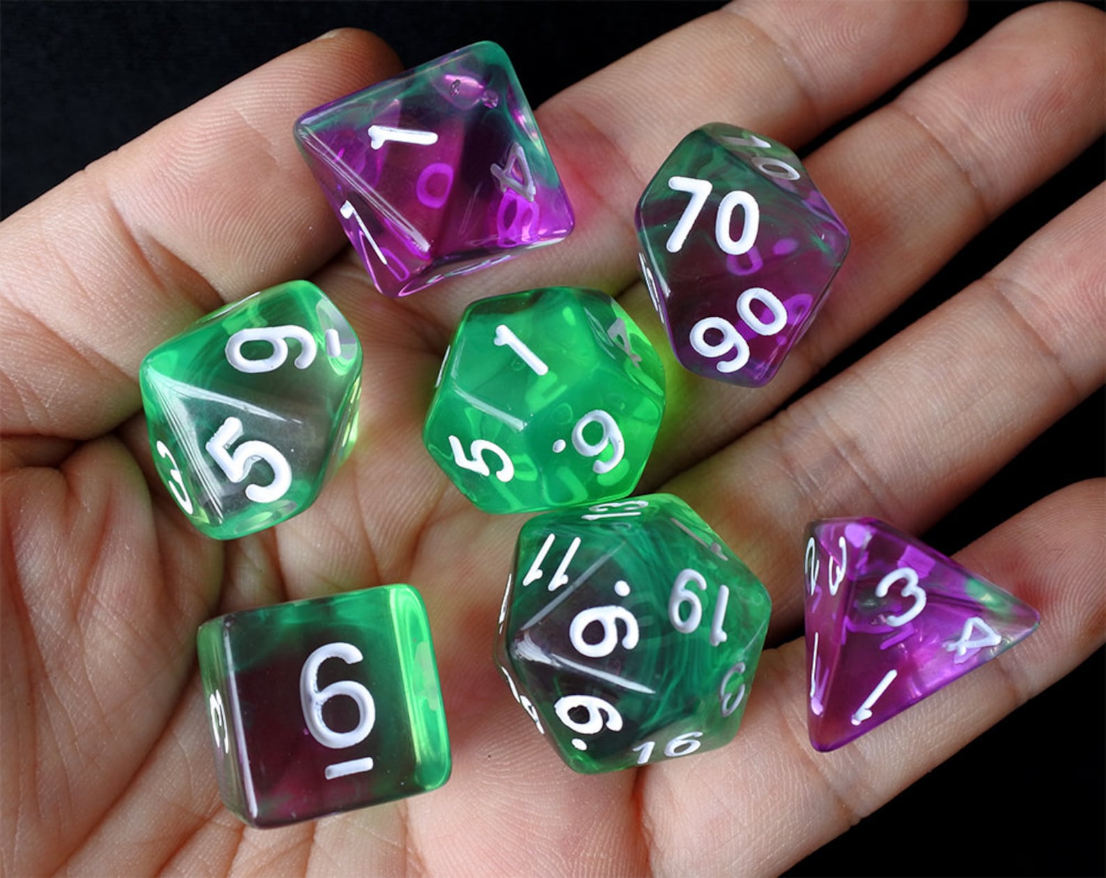 Dnd Dice Set / Purple Green Color Translucent Polyhedral Dice | Etsy
