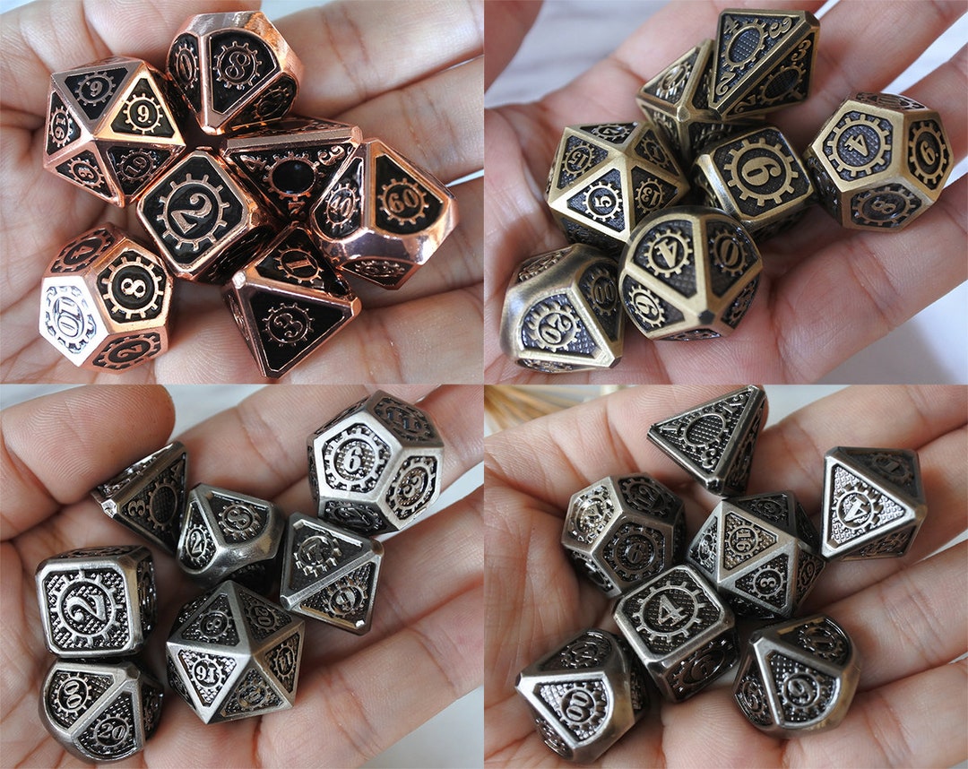 Metal DND Dice Set,dragon and Dungeon, Silver Copper Gear Polyhedral ...