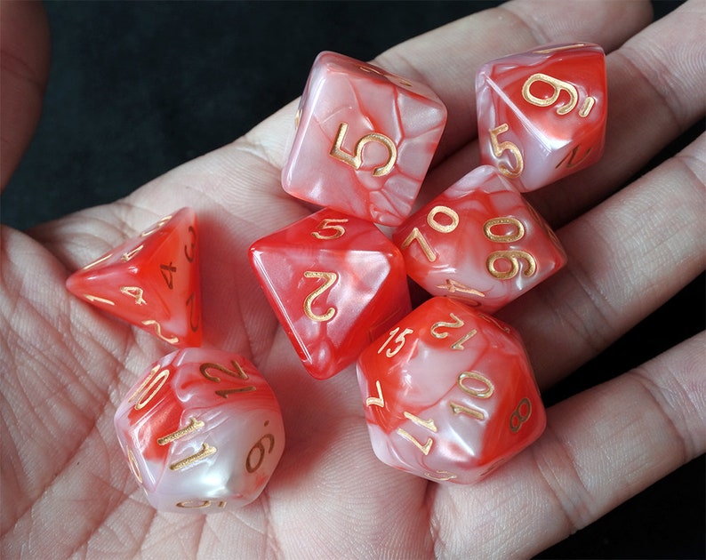 Dnd Dice Set / Red White Mix Color Polyhedral Dice / D&D Dice | Etsy