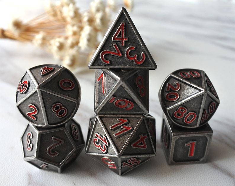 Silver Black Metal DND Dice Setdragon and Dungeon Polyhedral | Etsy