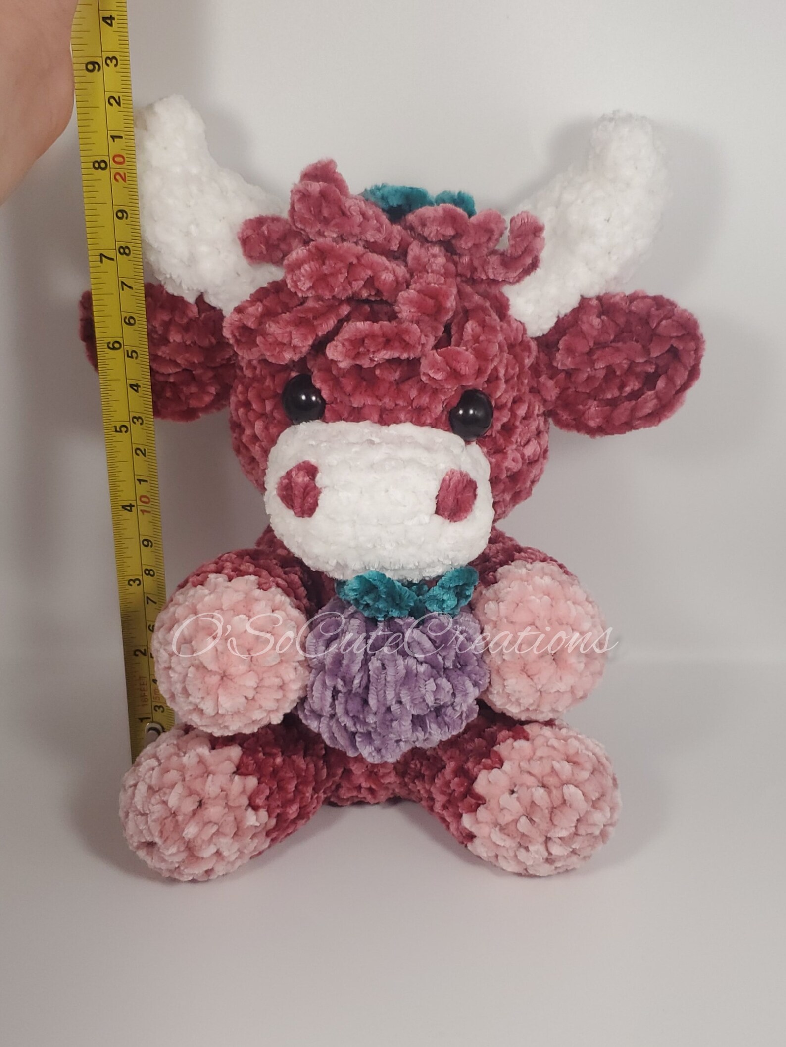 Raspberry Highland Cow Plush, Crochet Cow Plushie, Cute Amigurumi Cow ...