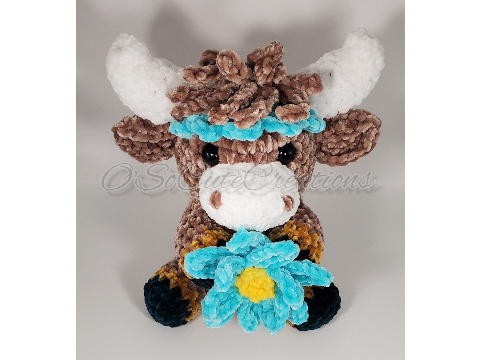 Daisy Highland Cow, Flower Cow, Crochet Highland Cow, Brown Cow ...