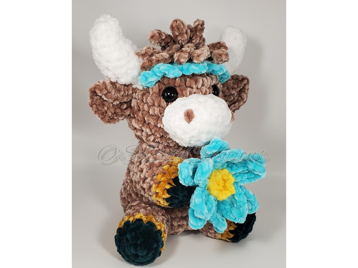 Daisy Highland Cow, Flower Cow, Crochet Highland Cow, Brown Cow ...