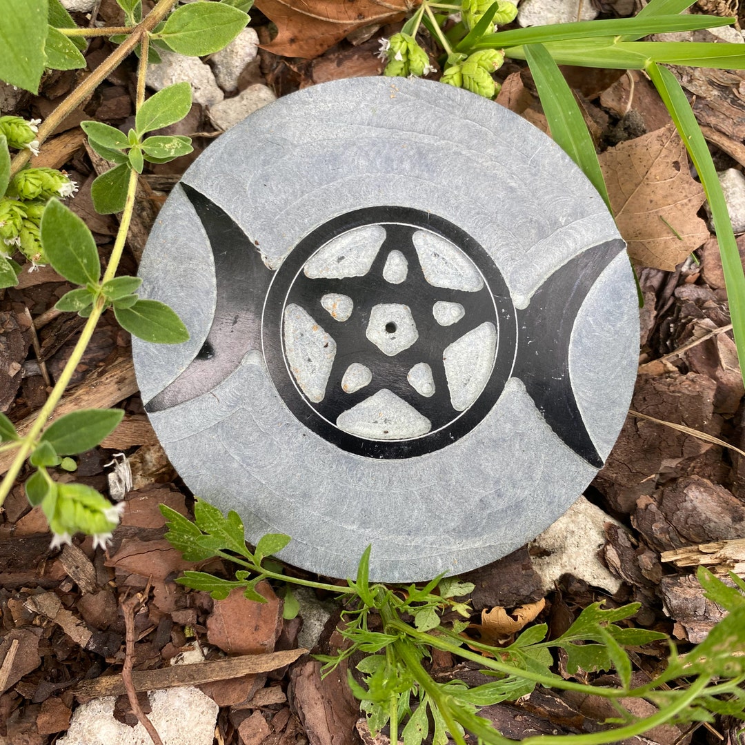 Soapstone Triple Moon Pentacle Altar Tile, Incense Holder - Etsy
