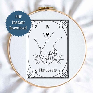PDF Hand Embroidery Pattern, the Lovers Tarot Card, Witchy, Valentine’s ...