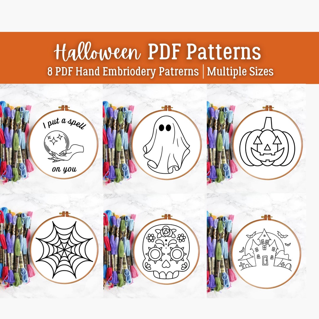 PDF Halloween Hand Embroidery Patterns, Printable, 8 Designs, Multiple ...