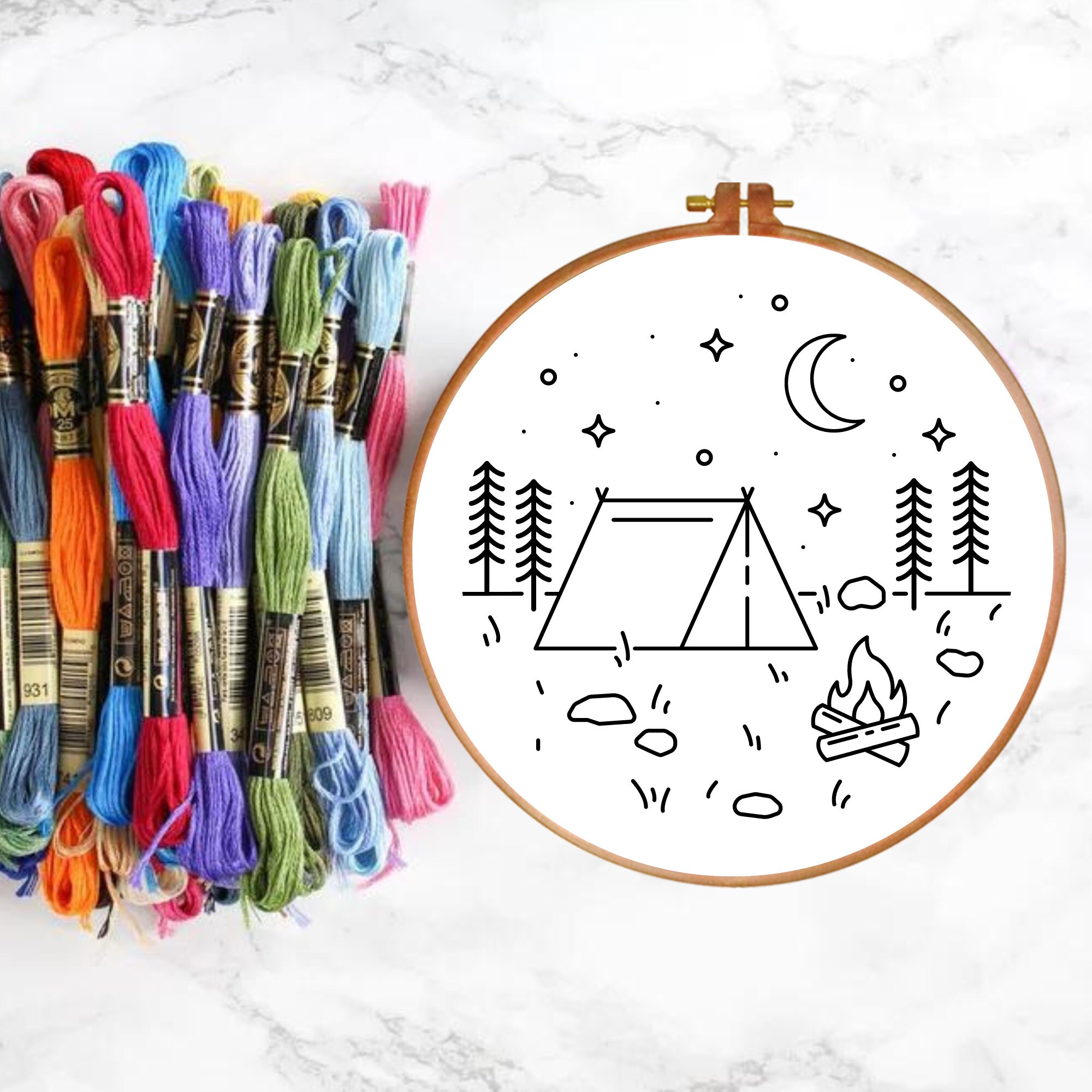 PDF Hand Embroidery Pattern, Camping, Campsite, Camp Fire, Night Sky ...