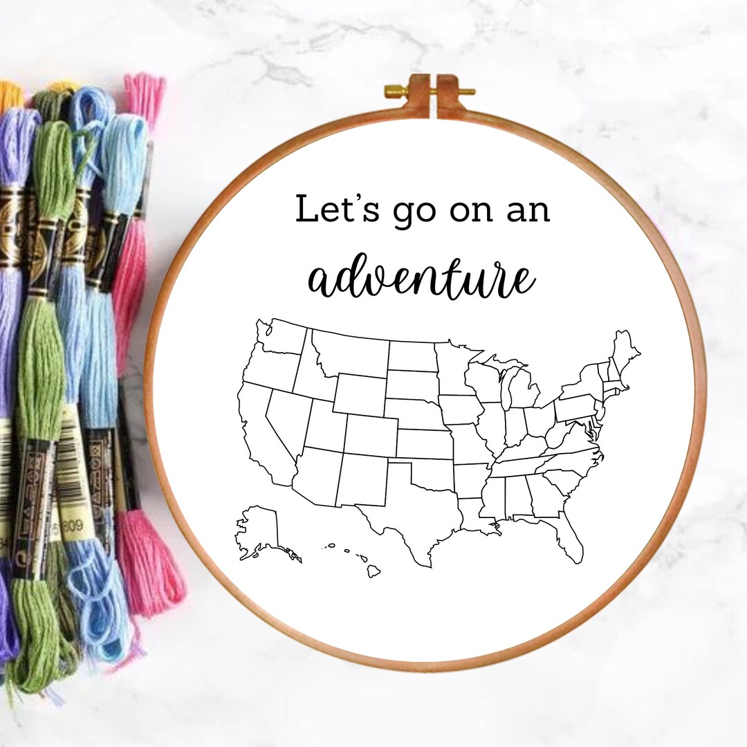 PDF Embroidery Pattern, Travel Tracker, Map, USA, United States ...