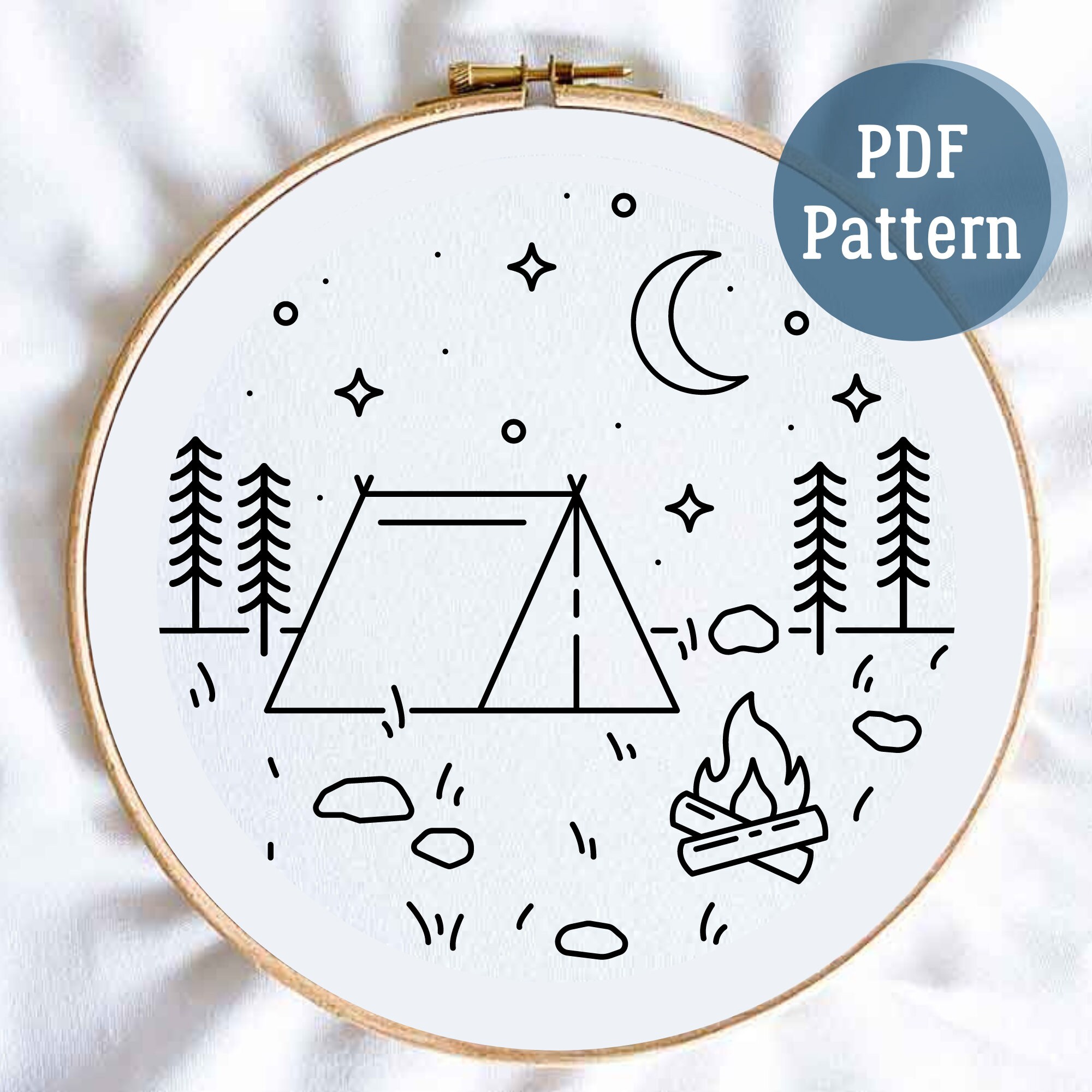 PDF Hand Embroidery Pattern, Camping, Campsite, Camp Fire, Night Sky ...