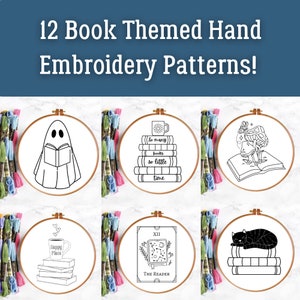 PDF Embroidery Pattern Pack, Bookish, Book Lover, 12 Designs, Multiple ...