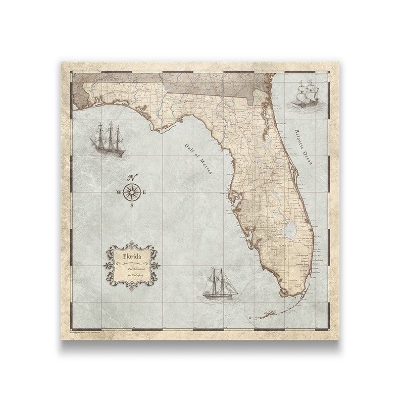 Vintage Florida Map Canvas - Etsy