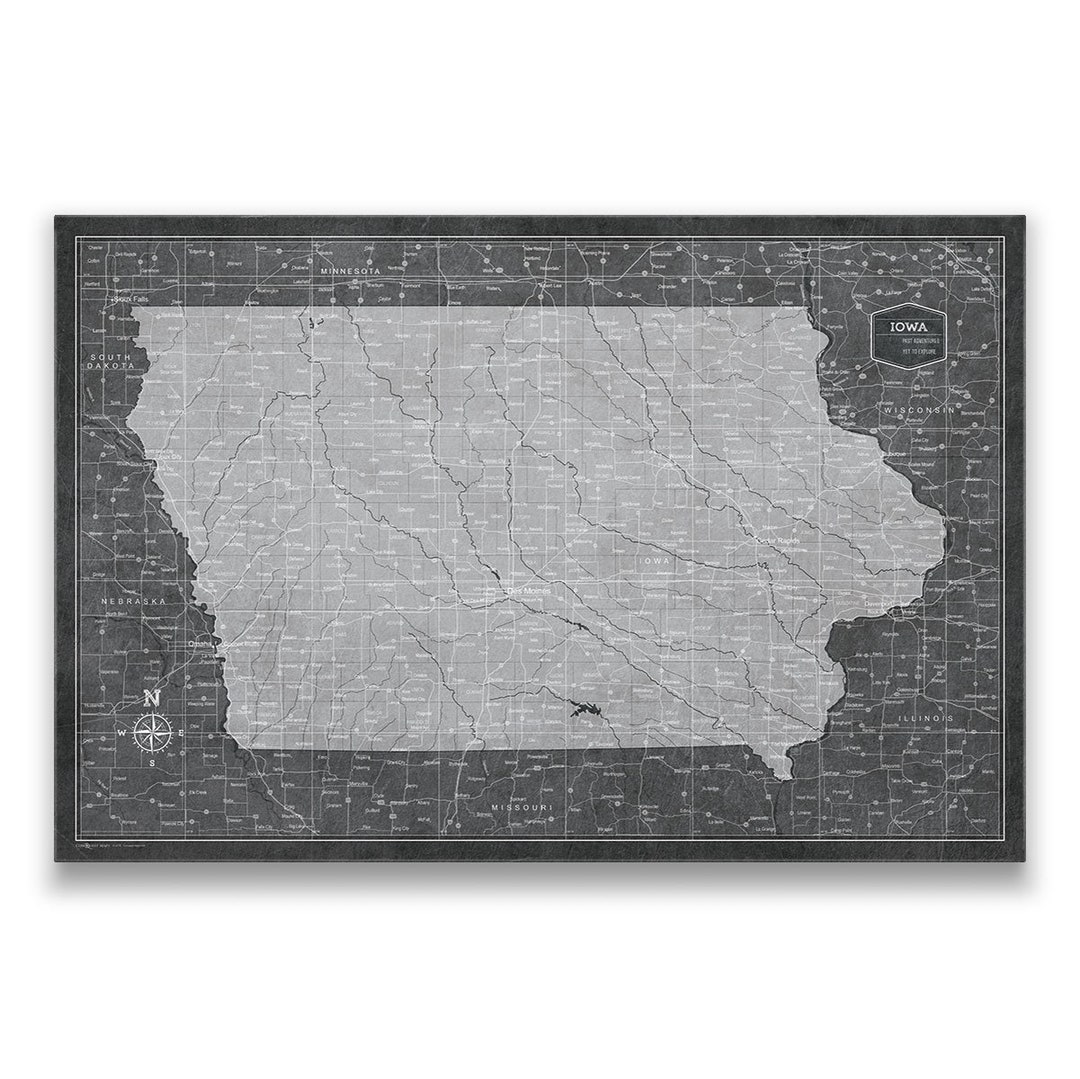 Iowa Travel Push Pin State Map - Modern Cork Pin Board Canvas (modern ...