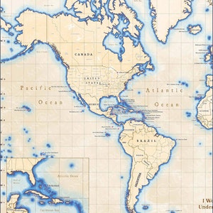 World Push Pin Scuba Map - Pin Board - White and Blue - Gift for Scuba ...