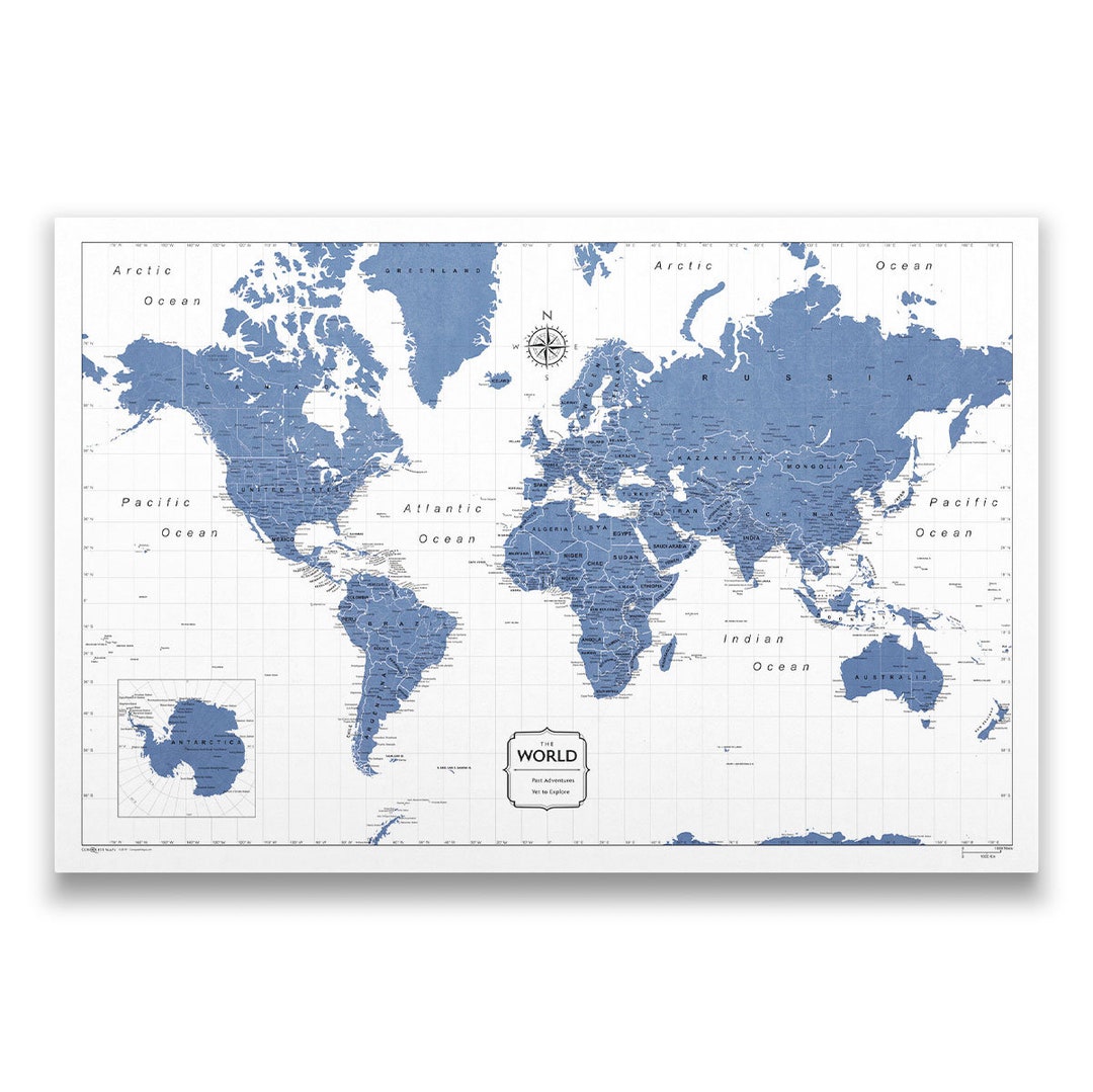 Push Pin World Map (pin Board) - Navy Blue Color Splash - Etsy